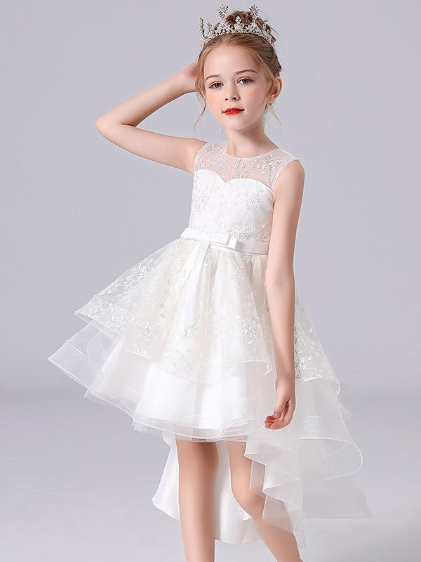 Blue Jewel Neck Sleeveless Short Princess Dress Sash Lace Kids Party D ...