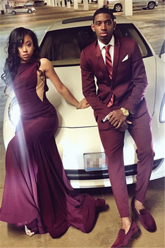 Burgundy Slim Fit Men Suit Two Pieces Bespoke One Button Prom Suit ...